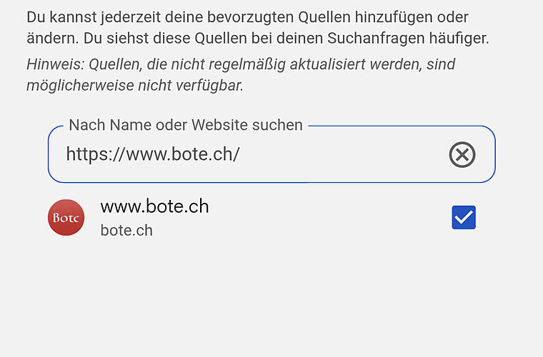 So legen Sie den «Boten» als bevorzugte Quelle für News fest