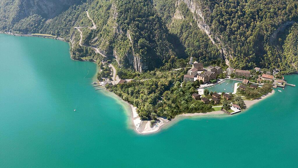 Die Isleten mit visualisierten Gebäuden und Hafen (rechts) des ...
